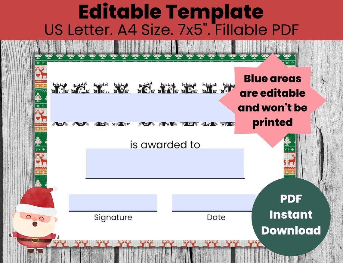 Ugly Sweater Award Certificates and Voting Cards, Christmas Ugly ...