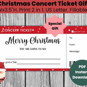 Personalized Christmas Concert Ticket Card, Christmas Surprise Event ...