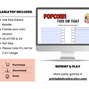 Popcorn Theme Party Games Bundle, Popcorn Movie Night Birthday Party ...