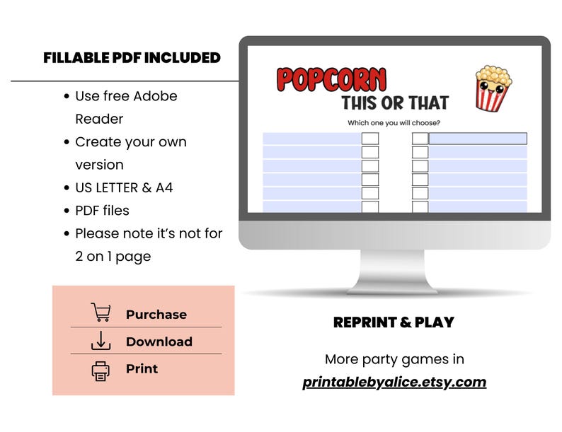 Popcorn Theme Party Games Bundle, Popcorn Movie Night Birthday Party ...