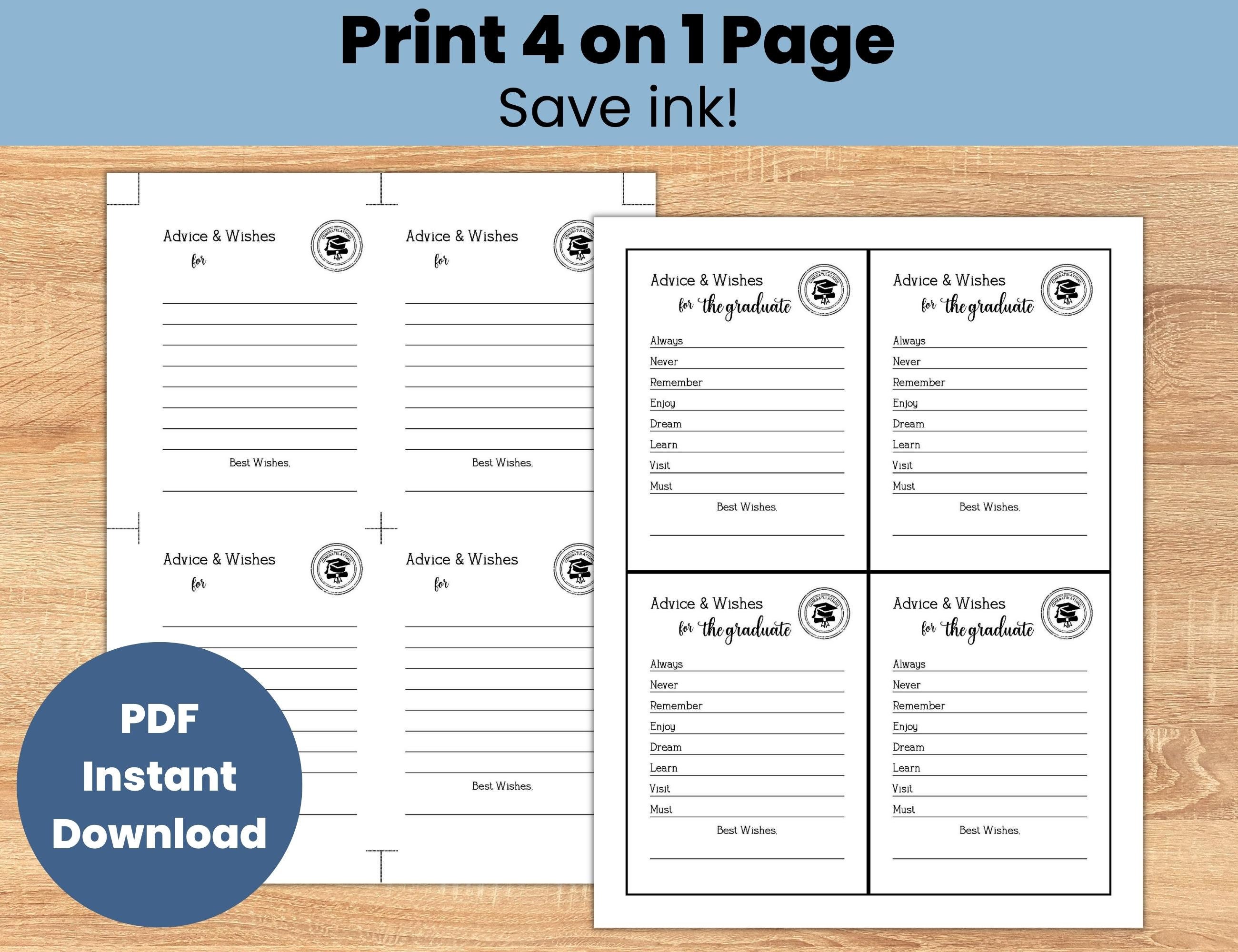 Graduation Well Wishes and Advice Cards Editable Printable, Grad Words ...