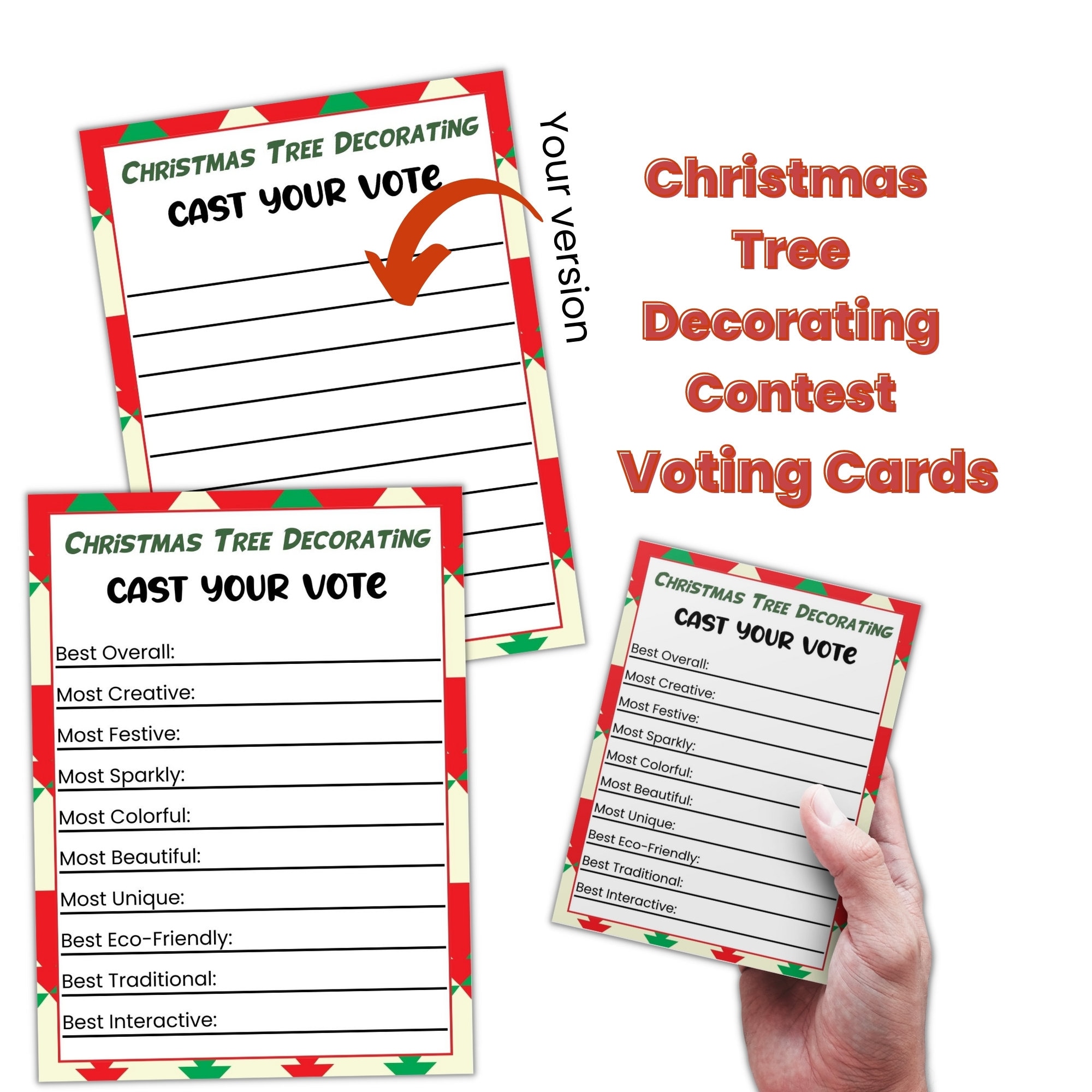 Christmas Tree Decorating Contest Ballot Or Voting Cards Template