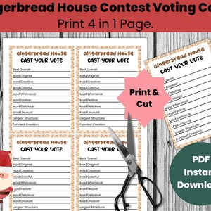 Gingerbread House Contest Voting Cards, Vote Cards, Editable Ballot ...
