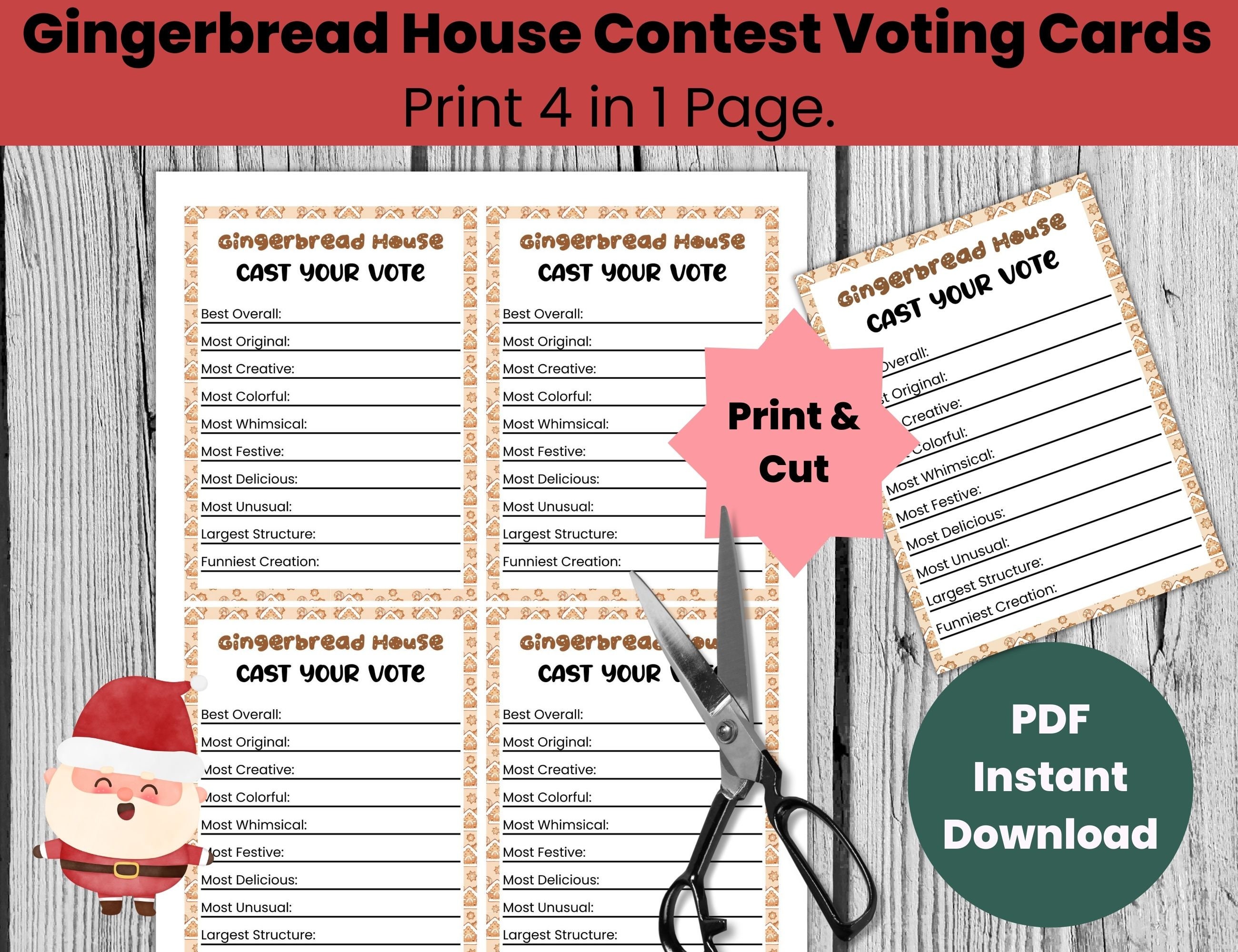 Gingerbread House Contest Voting Cards, Vote Cards, Editable Ballot ...