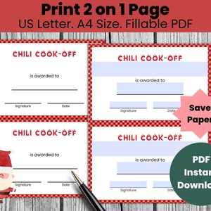 Chili Cook off Award Certificates Template Editable, Cookoff Contest ...