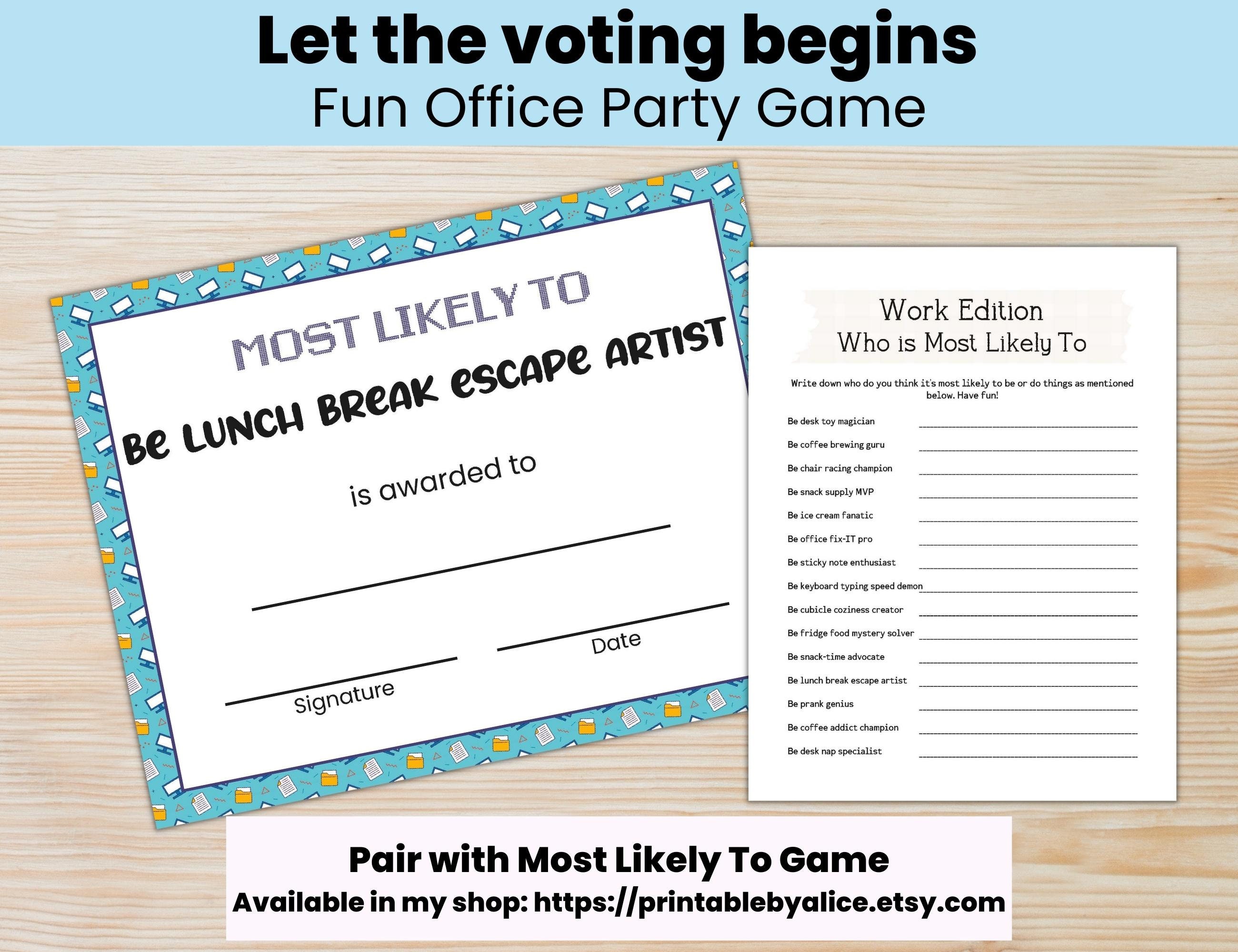 Most Likely to Award Certificates for Office Party Games, Superlative ...