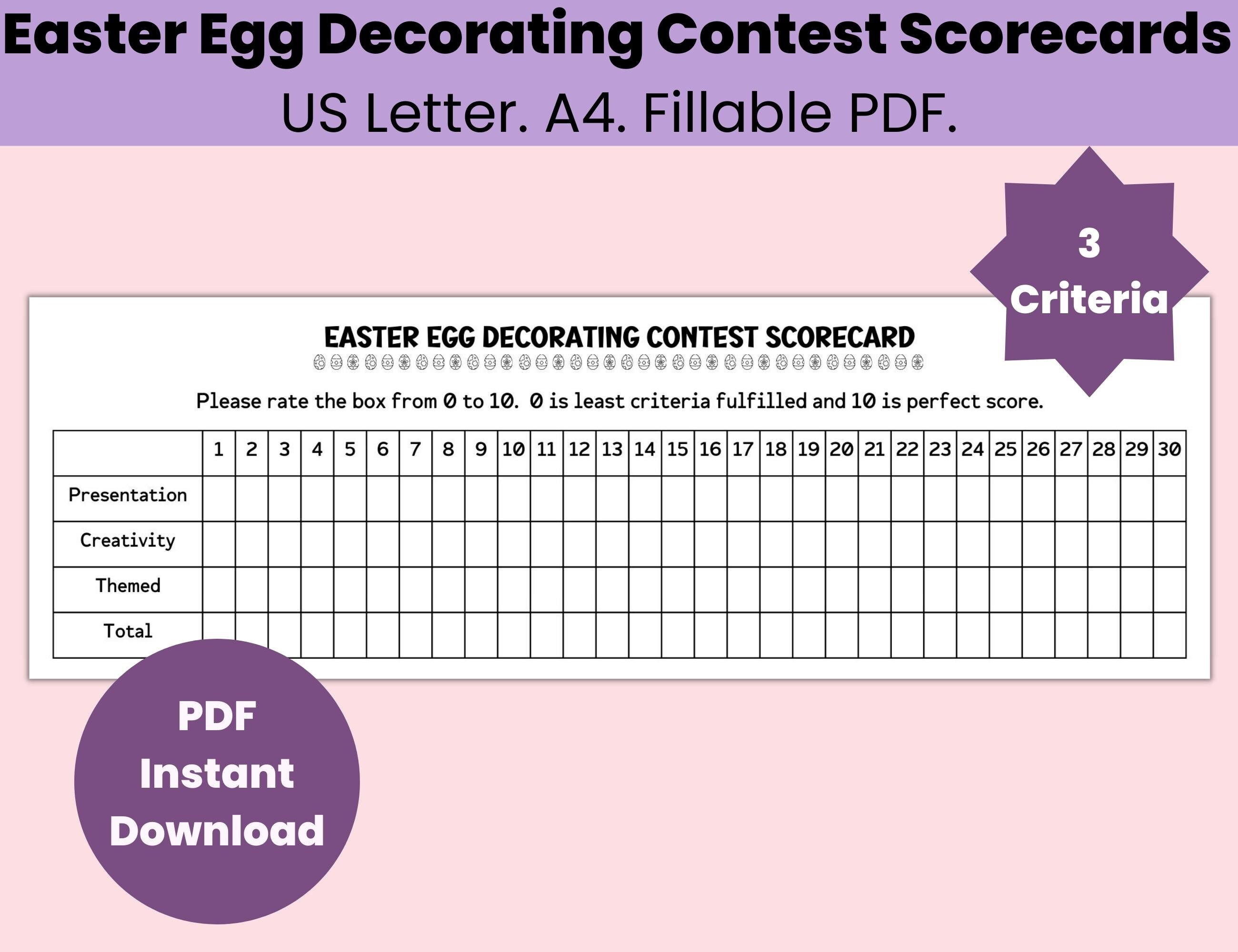 Easter Egg Decorating Contest Scorecard Template Editable, Score Sheet ...