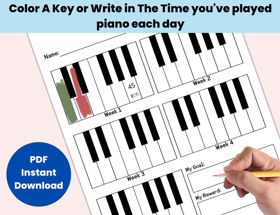 Monthly Piano Practice Chart, Music Practice Log, Music Practice ...