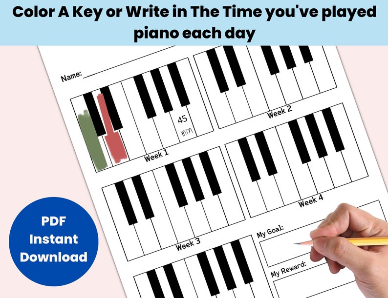 Monthly Piano Practice Chart, Music Practice Log, Music Practice ...