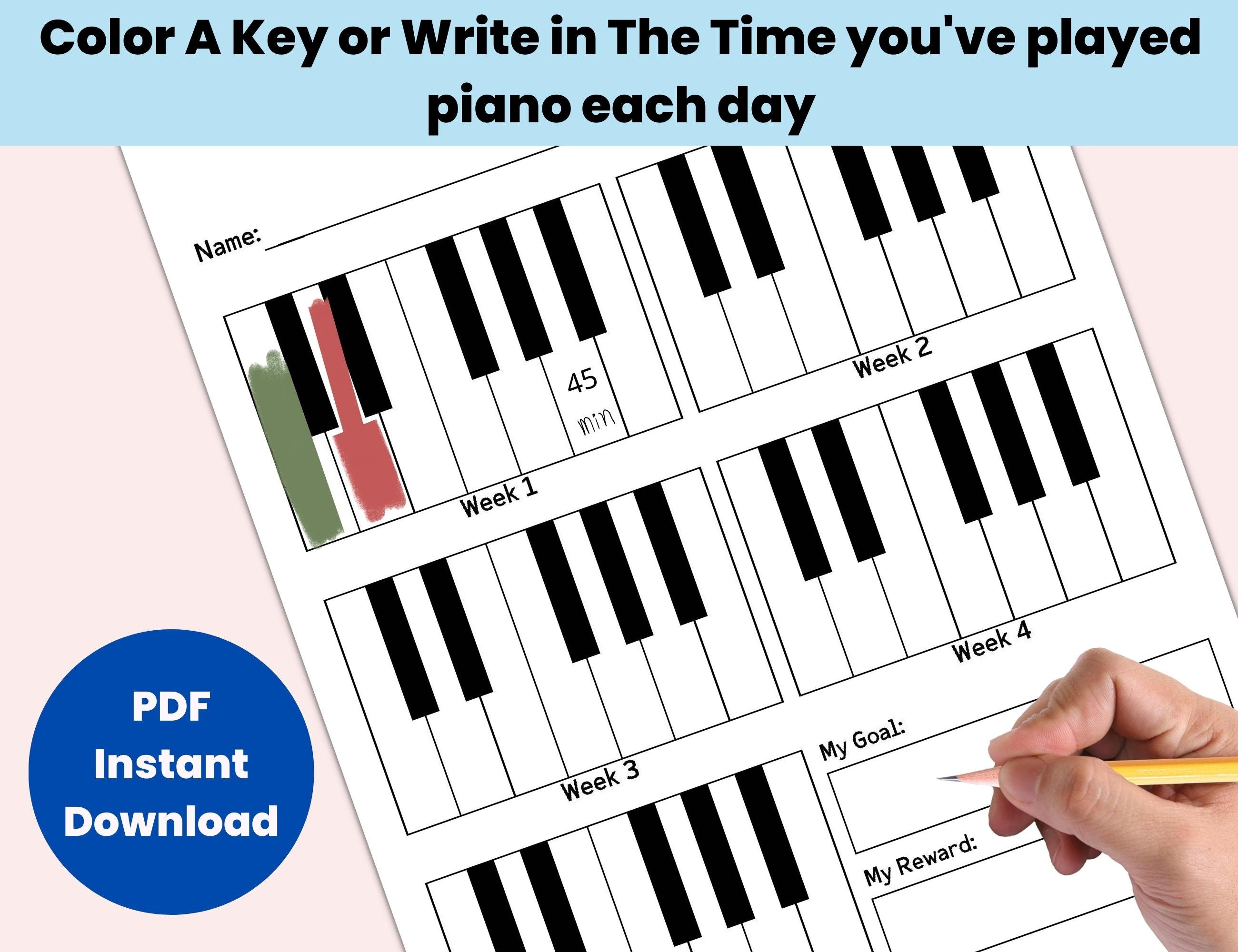 Monthly Piano Practice Chart, Music Practice Log, Music Practice ...