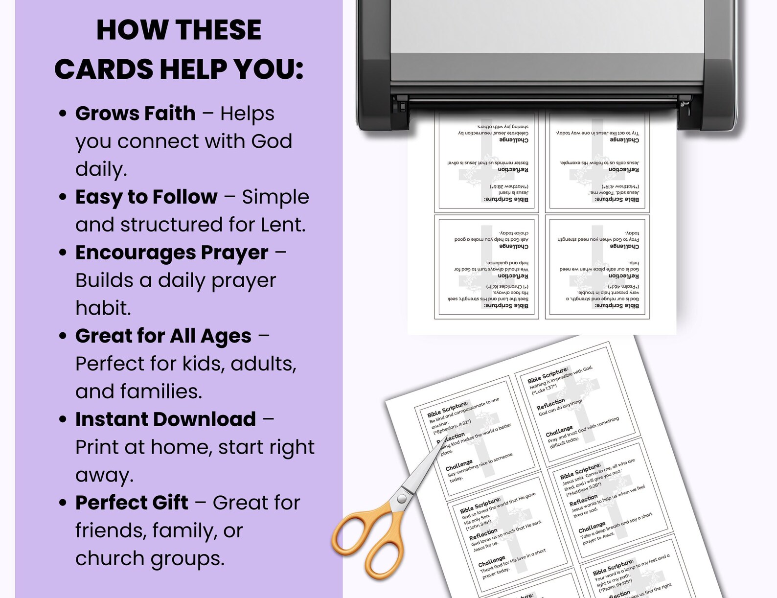 40 Day Lent Reflection Challenge Cards With Daily Bible Verse, Catholic ...
