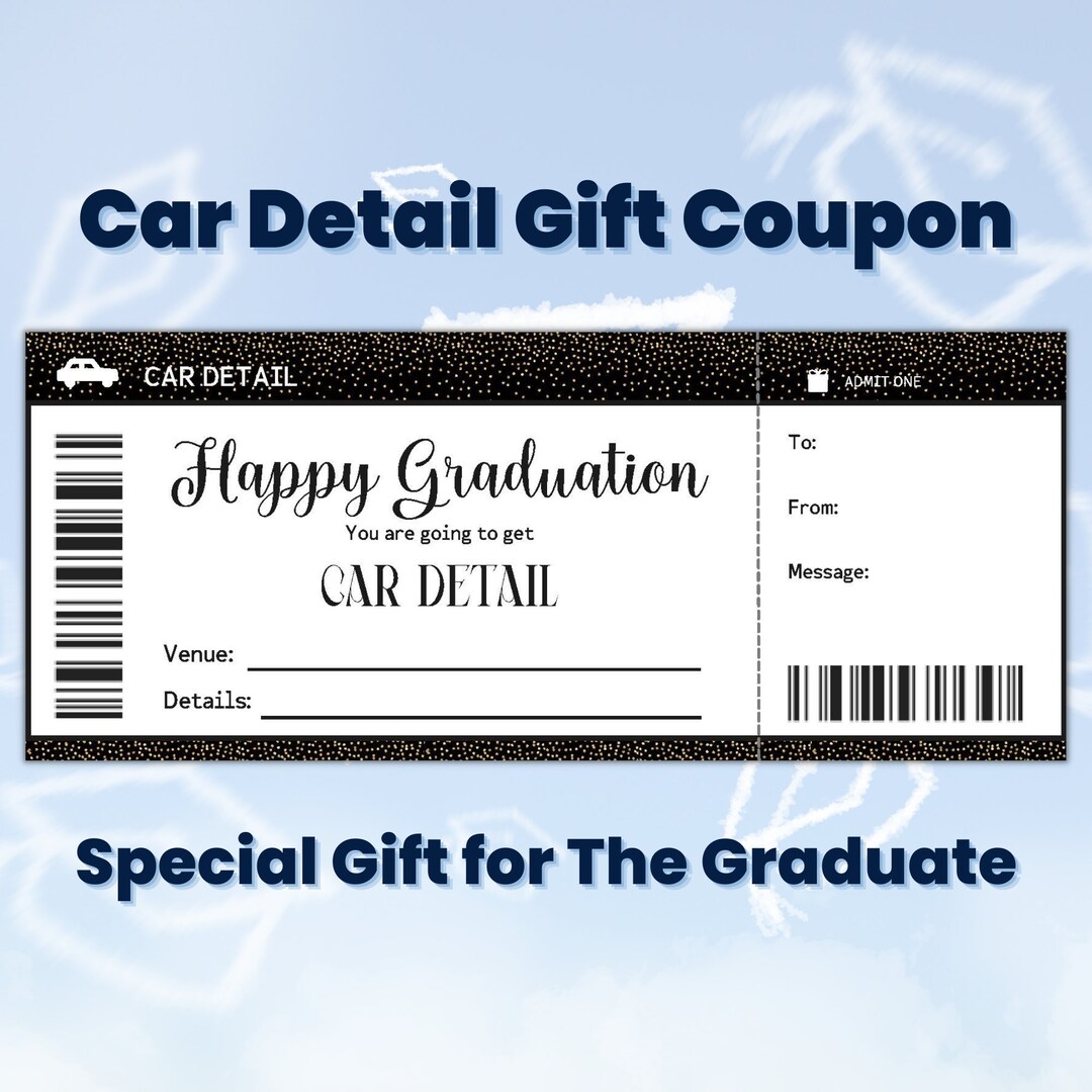Graduation Car Detail Gift Certificate, Car Detailing Gift Card for Car ...