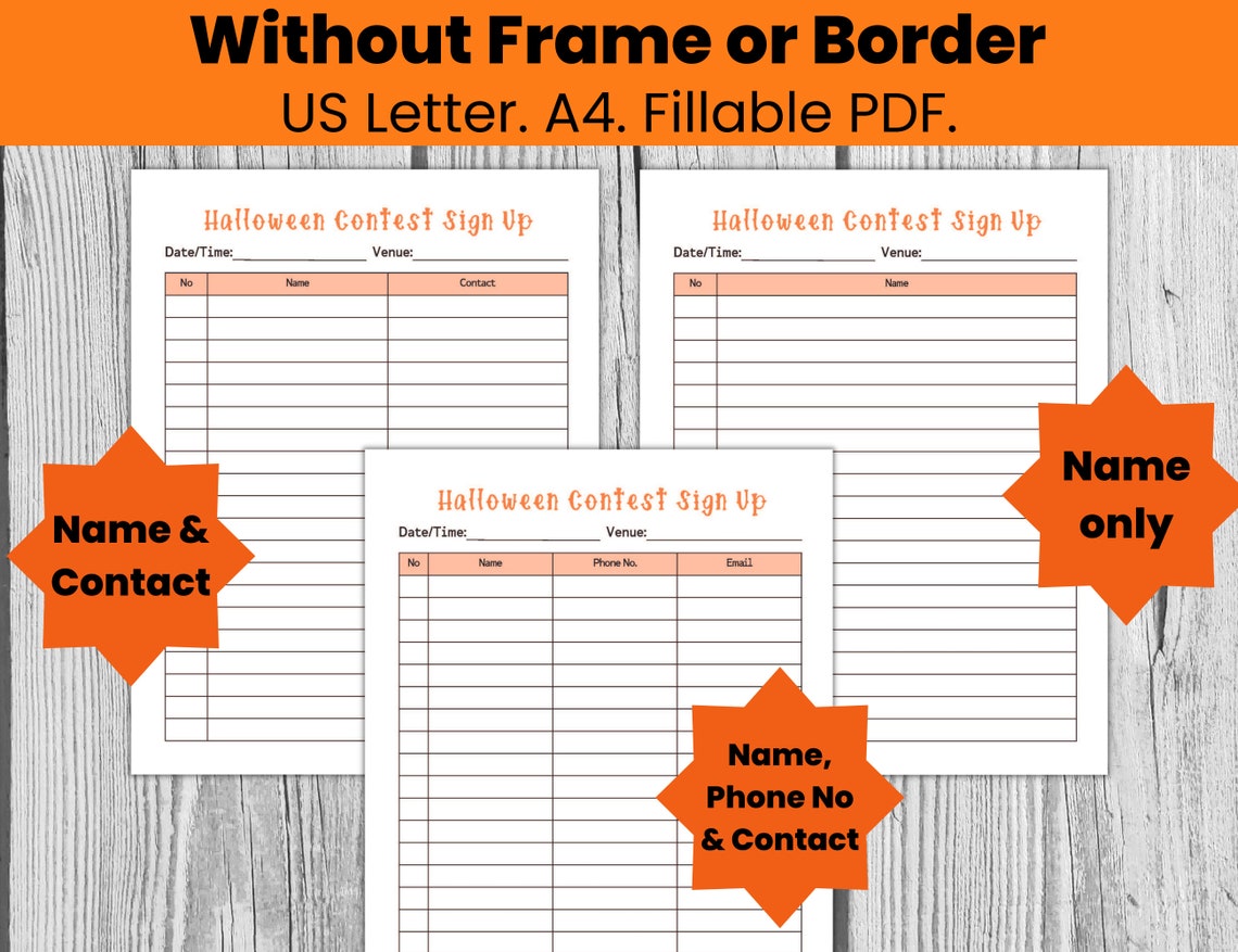 Halloween Contest Sign up Sheet - Etsy