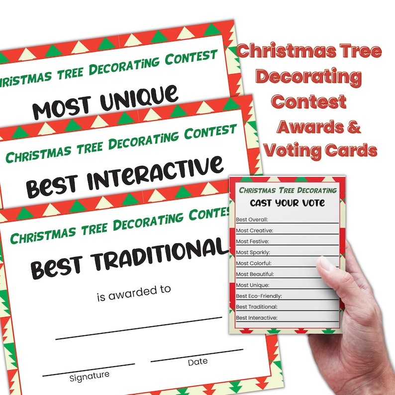 Christmas Tree Decorating Contest Award Certificates and Voting Cards ...