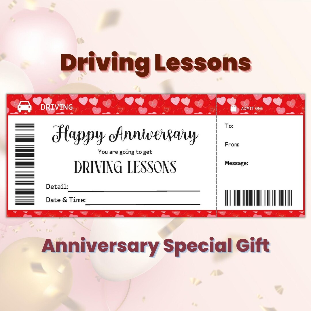 Anniversary Driving Lesson Gift Voucher, Driving Gift Certificate ...