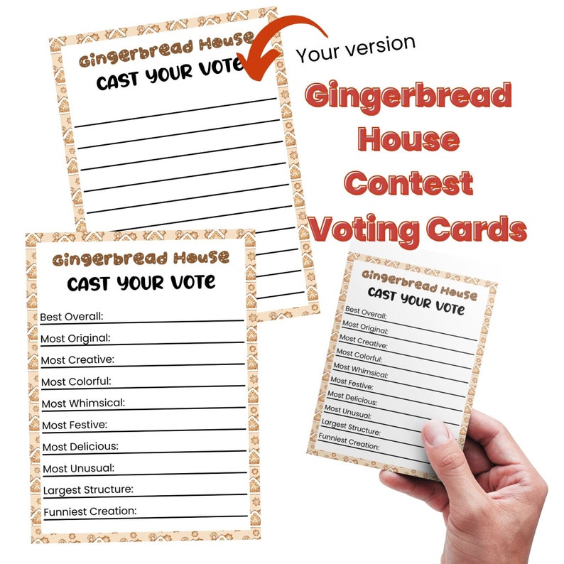 Gingerbread House Contest Voting Cards, Vote Cards, Editable Ballot ...