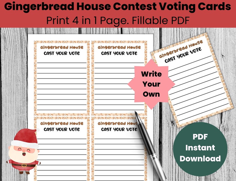 Gingerbread House Contest Voting Cards, Vote Cards, Editable Ballot ...