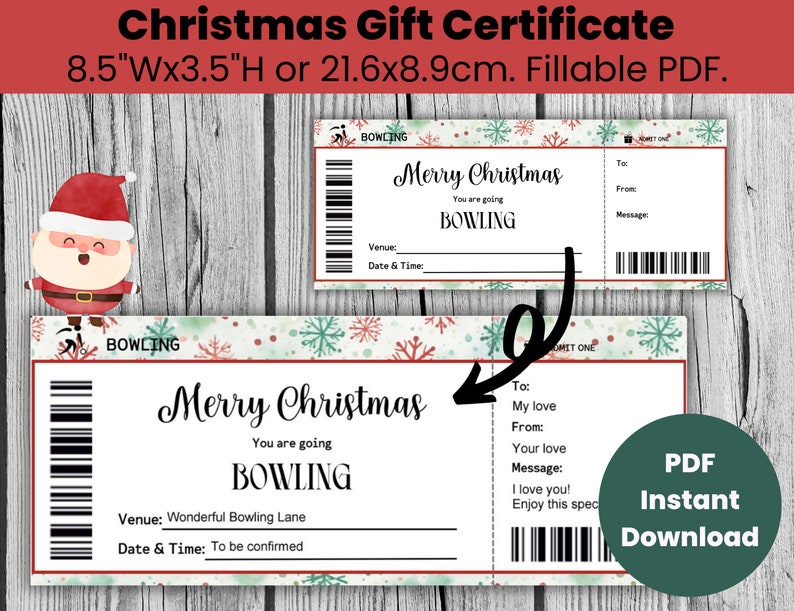 Custom Christmas Bowling Ticket, Bowling Gift Coupon Template, Boss ...