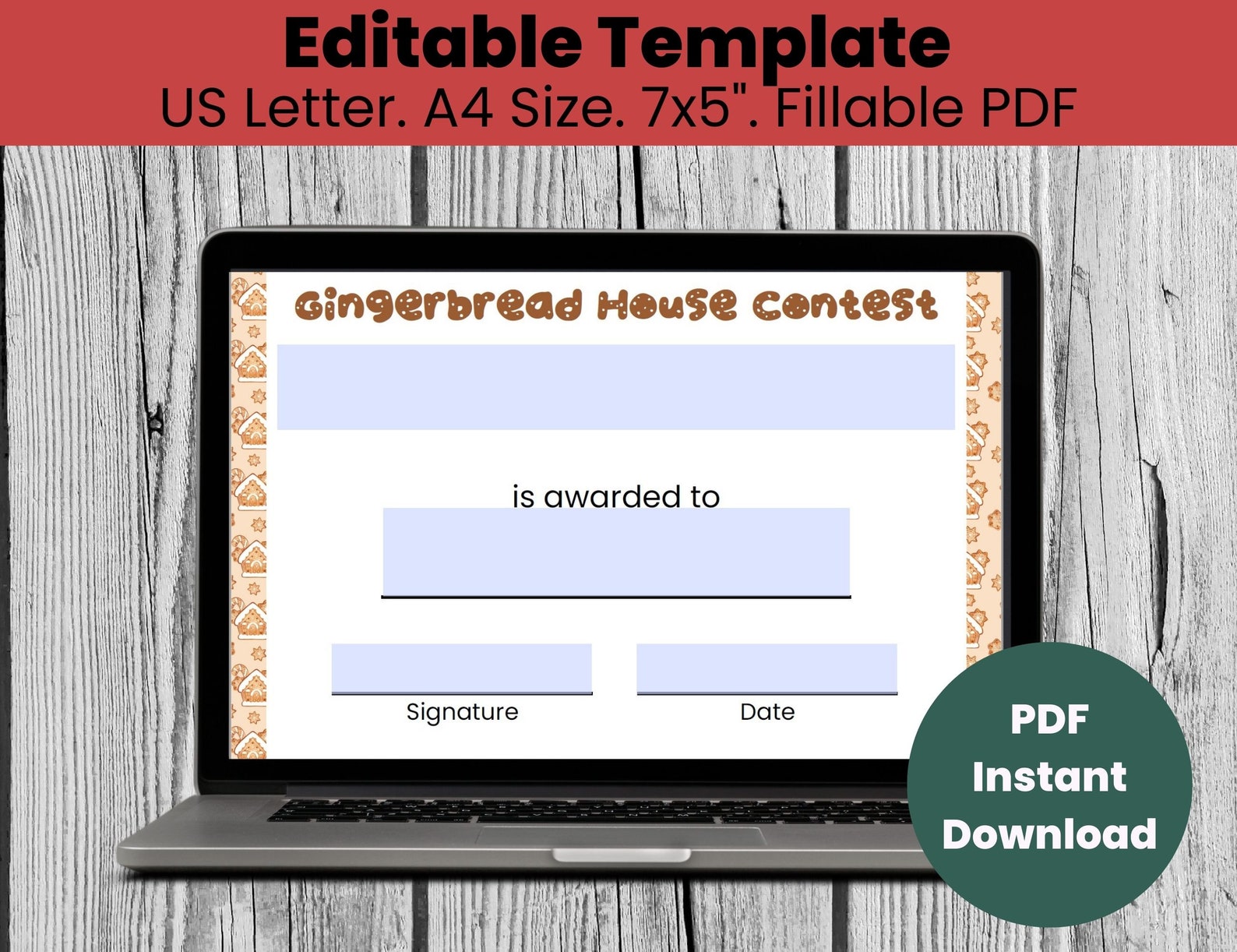 Gingerbread House Contest Awards, Award Certificates Editable Template ...