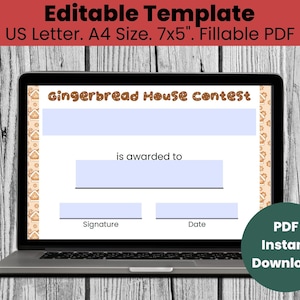 Gingerbread House Contest Awards, Award Certificates Editable Template ...