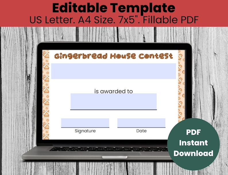Gingerbread House Contest Awards, Award Certificates Editable Template ...