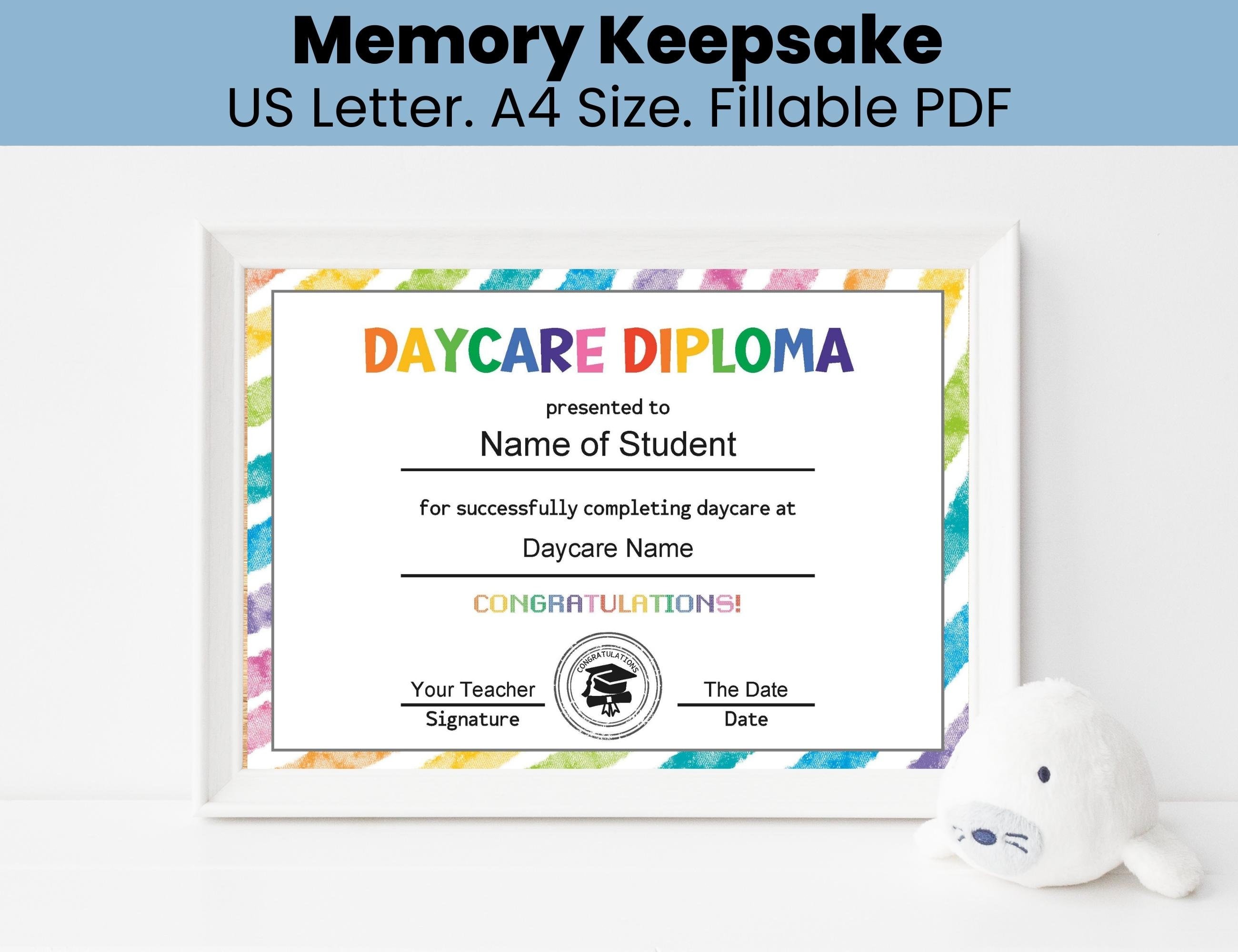 Daycare Diploma Certificate Template, Custom Printable Diploma for Kids ...