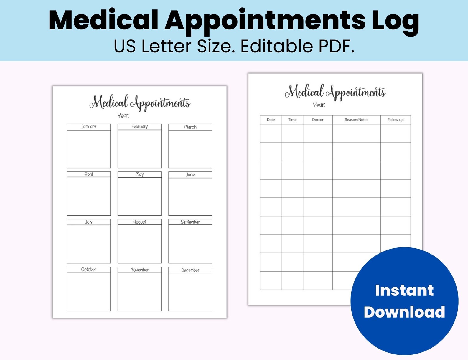 Editable Medical Appointment Tracker, Doctor Appointment Planner ...