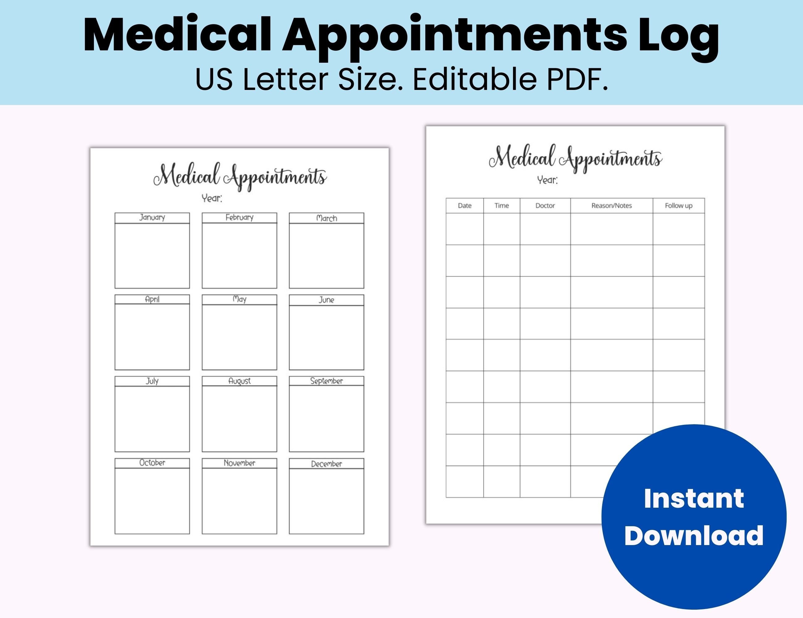Editable Medical Appointment Tracker, Doctor Appointment Planner ...
