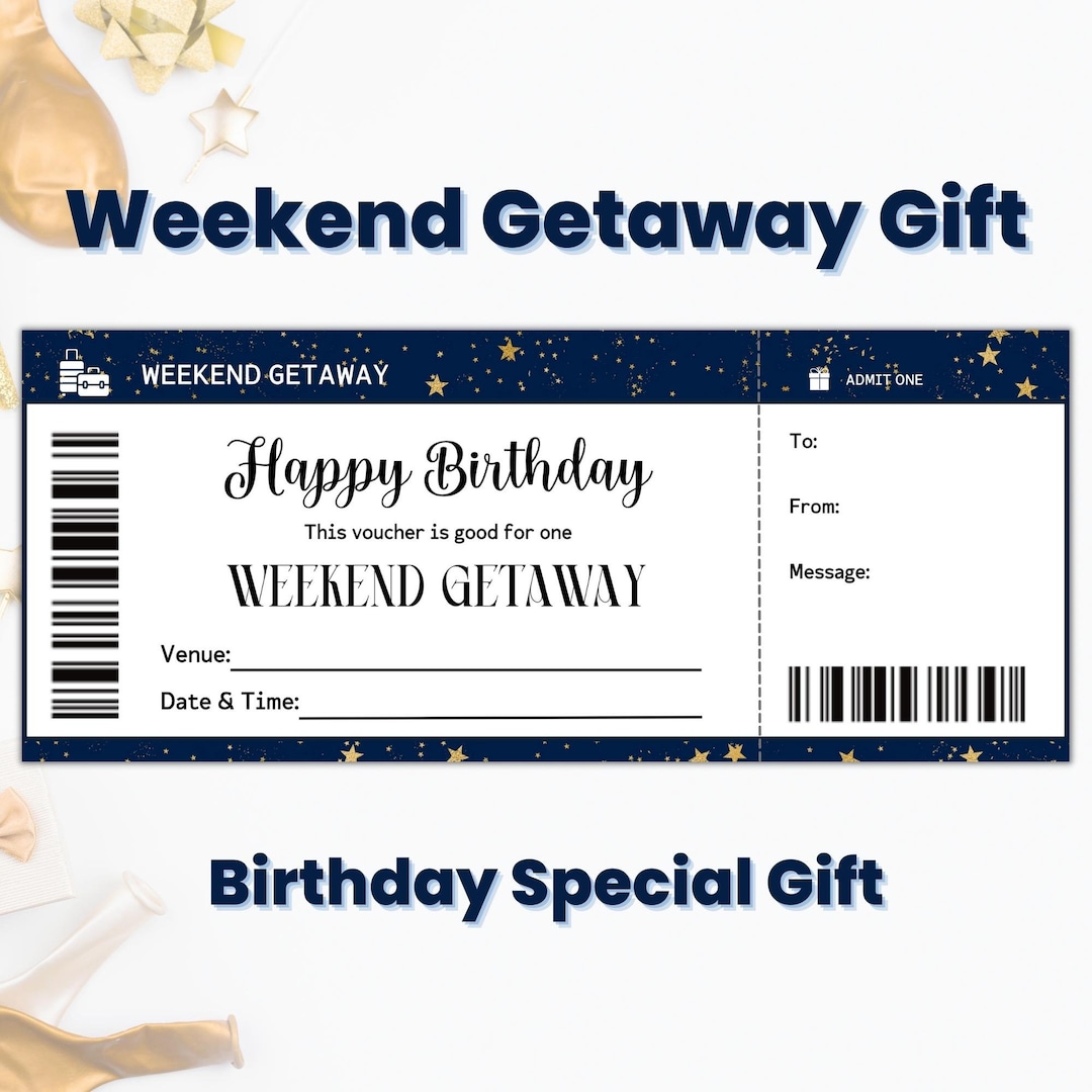 Weekend Getaway Ticket Template, Weekend Away Voucher, Custom Happy ...
