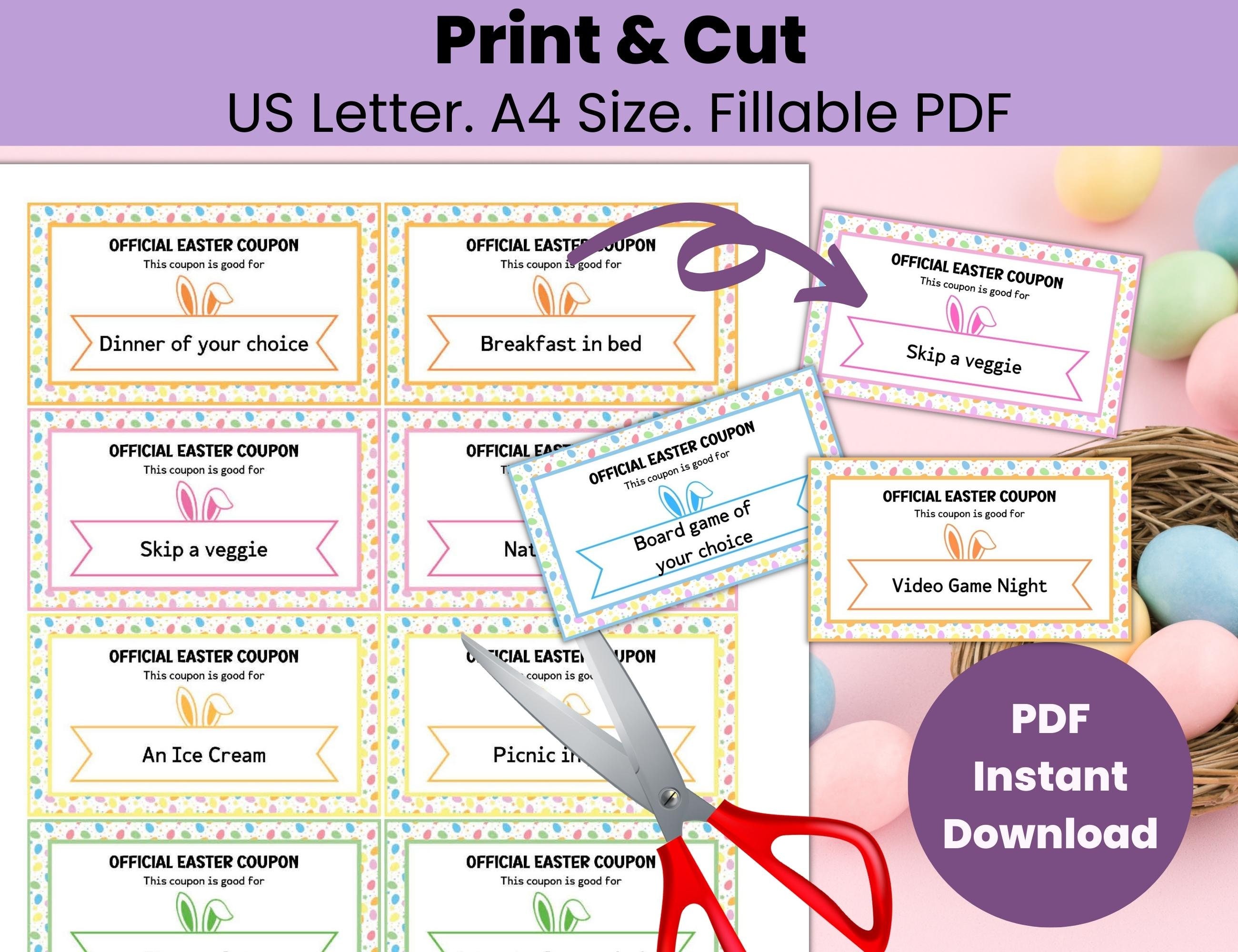 Easter Bunny Coupons for Kids, Easter Egg Fillers Bunny Basket Ideas ...