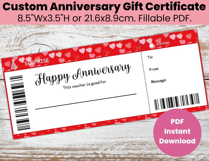 Custom Anniversary Gift Certificate Template Editable, Anniversary Gift ...