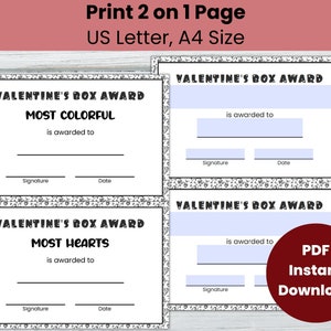 Valentines Box Contest Award Certificates, Black and White Valentines ...