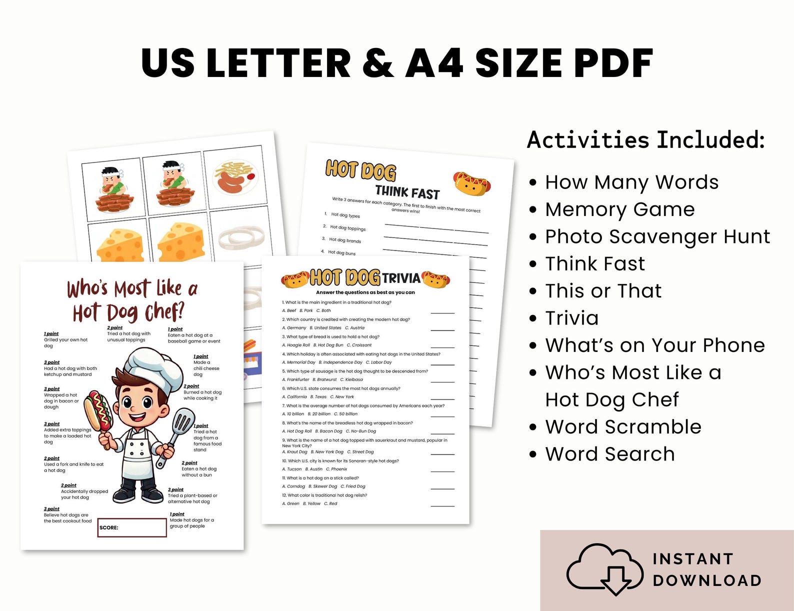 Hot Dog Party Games Bundle, National Hot Dog Day, Food Truck Theme ...