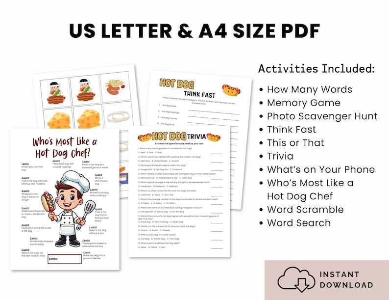 Hot Dog Party Games Bundle, National Hot Dog Day, Food Truck Theme ...