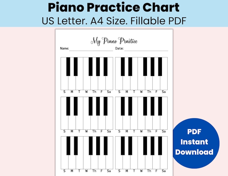 Piano Practice Chart, Music Practice Log, Music Practice Tracker, Habit ...