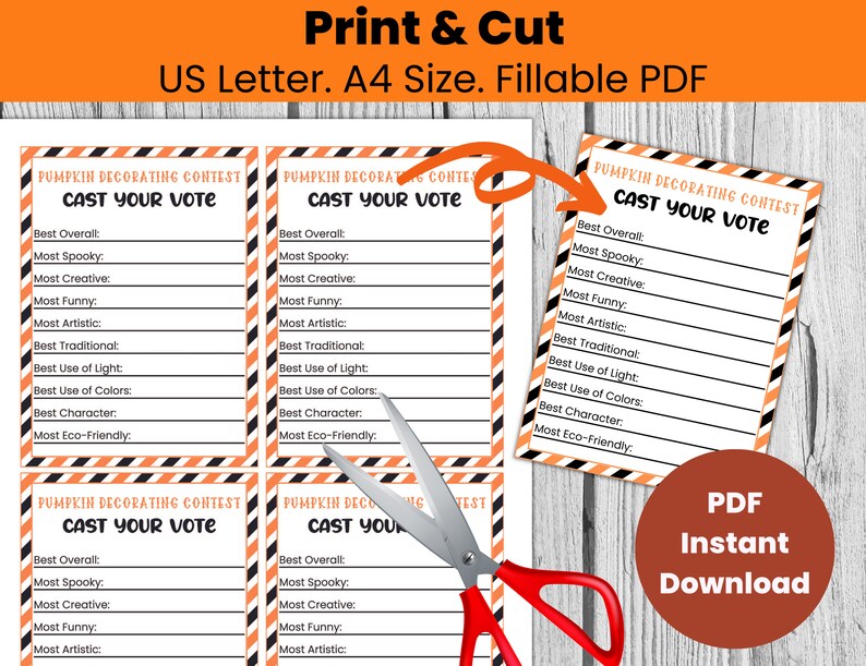 Halloween Pumpkin Decorating Contest Voting Card, Halloween Ballot ...
