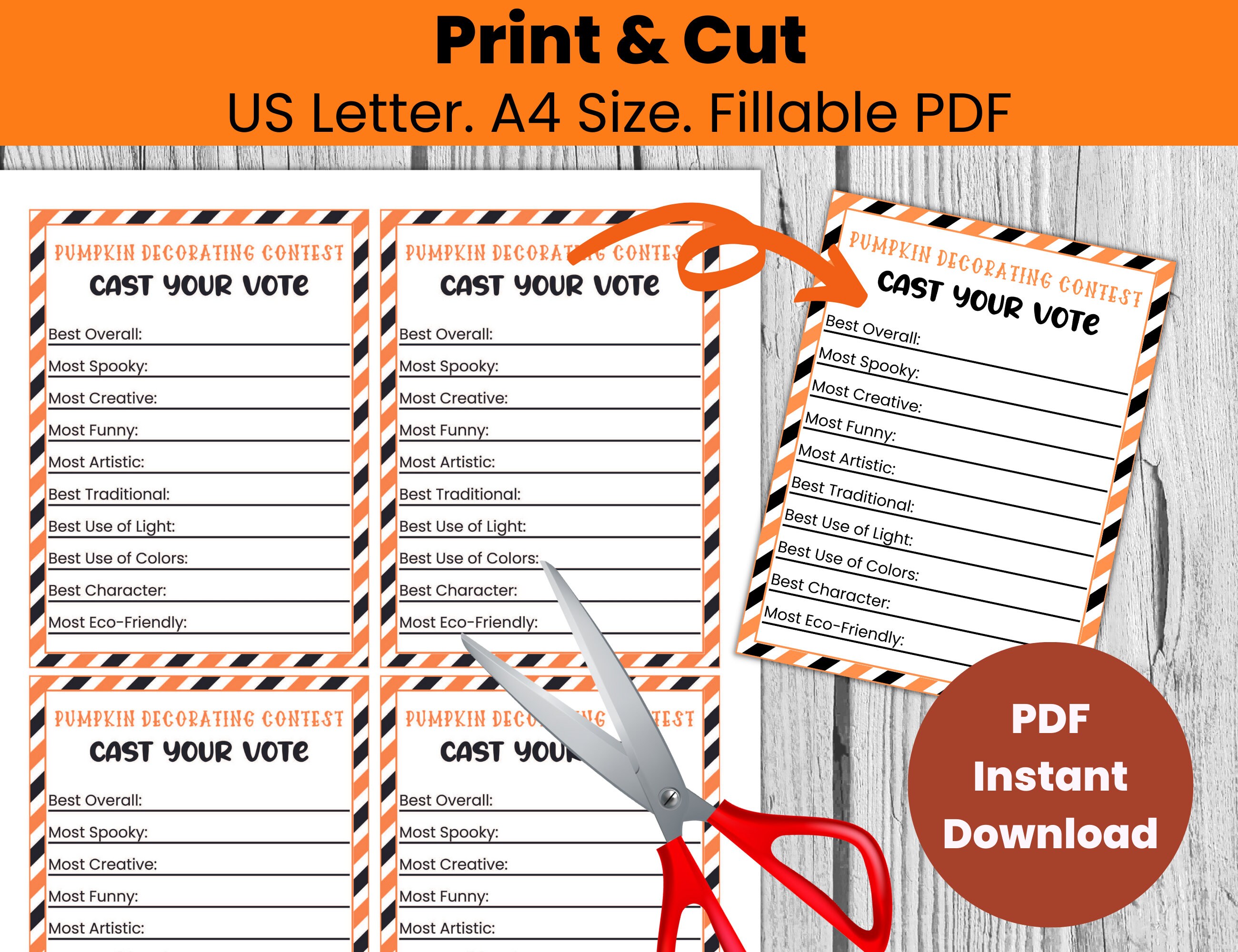 Halloween Pumpkin Decorating Contest Voting Card, Halloween Ballot ...