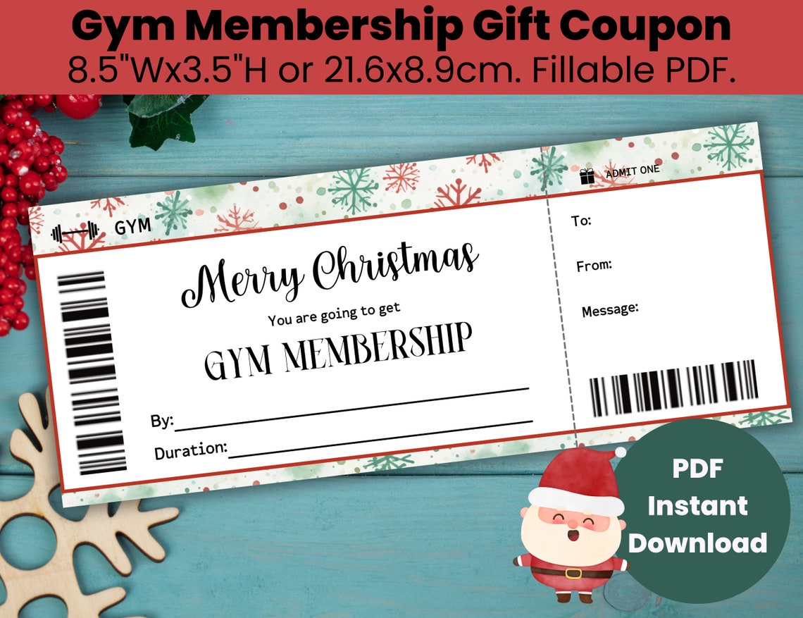 Custom Christmas Gym Membership Card Gift Coupon Template, Gym Buddy ...