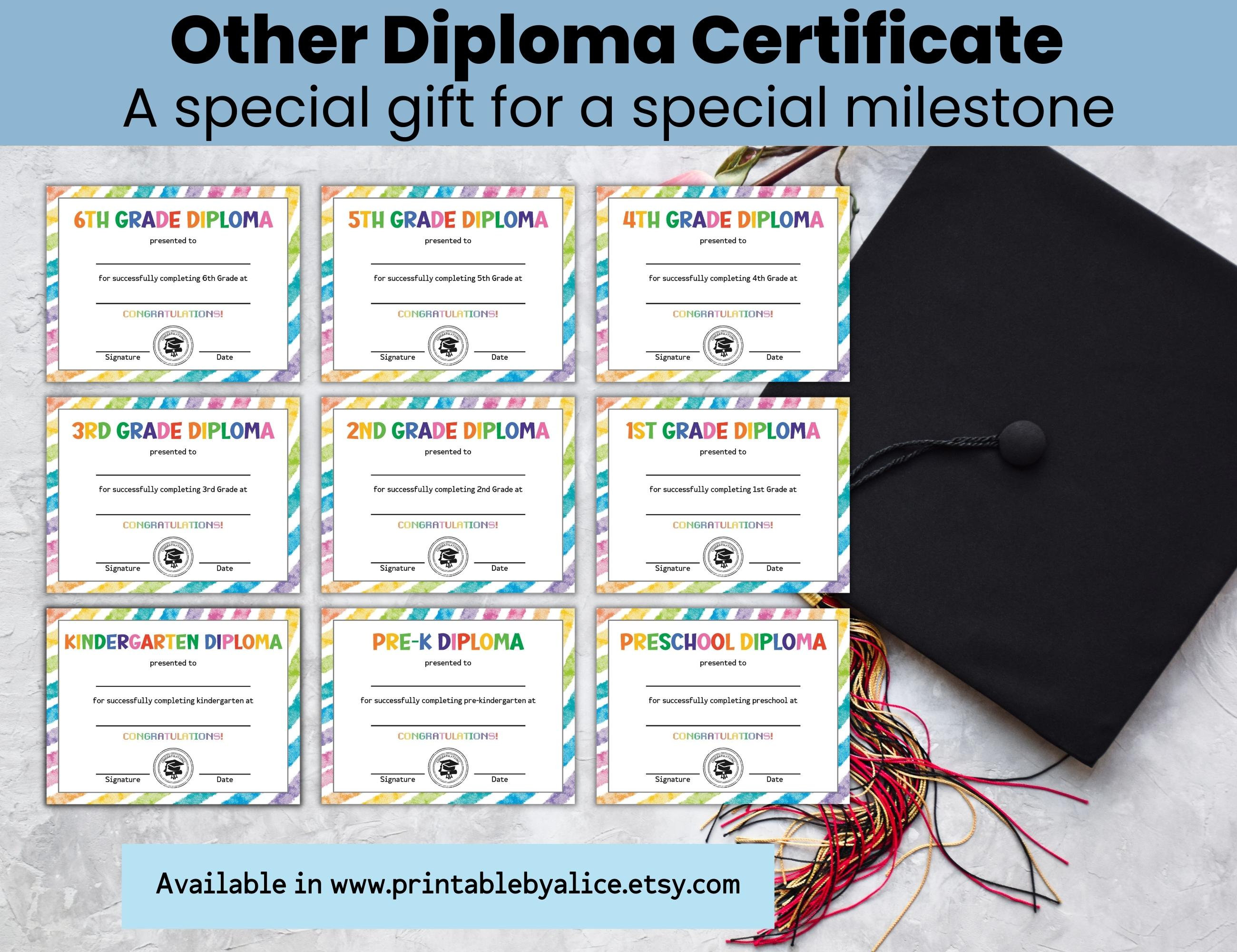 Daycare Diploma Certificate Template, Custom Printable Diploma for Kids ...
