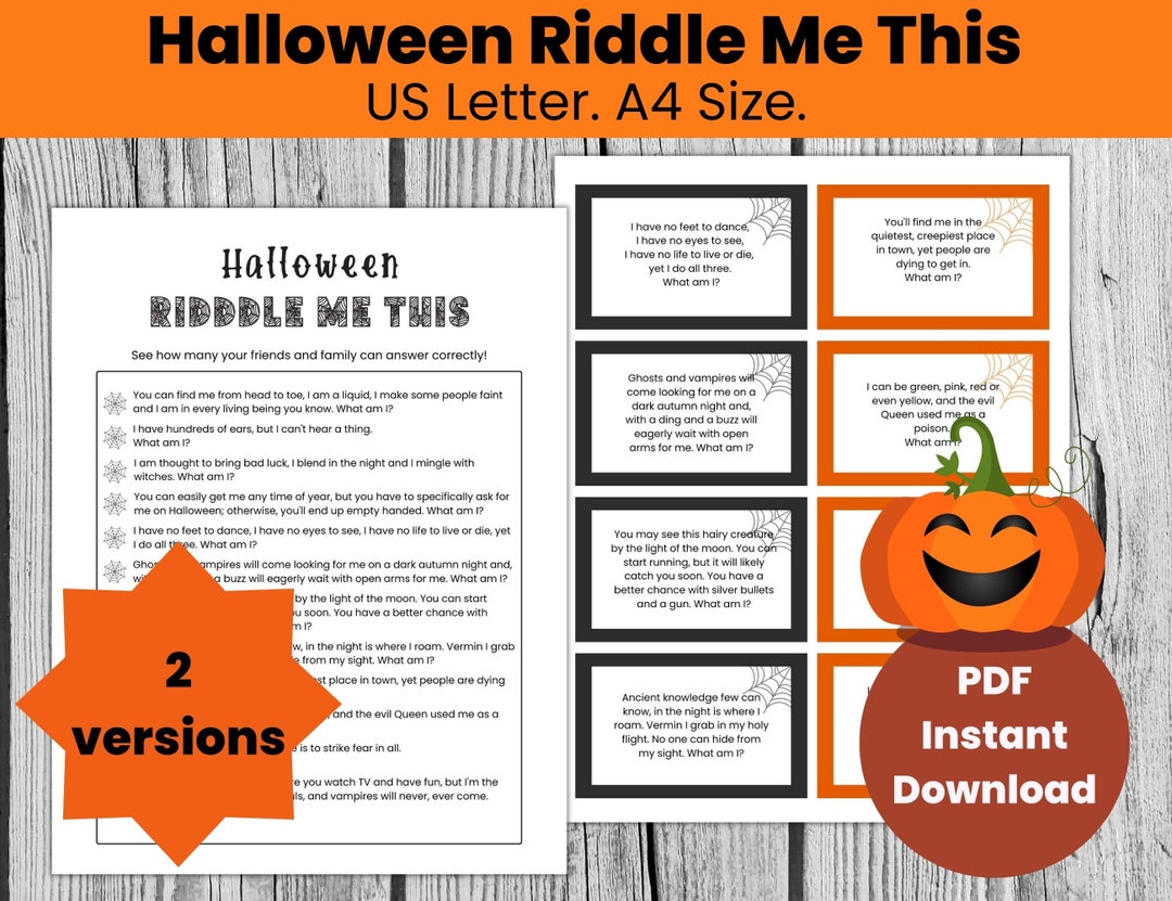 Halloween Riddle Me This, Printable Halloween Party Game for Family ...