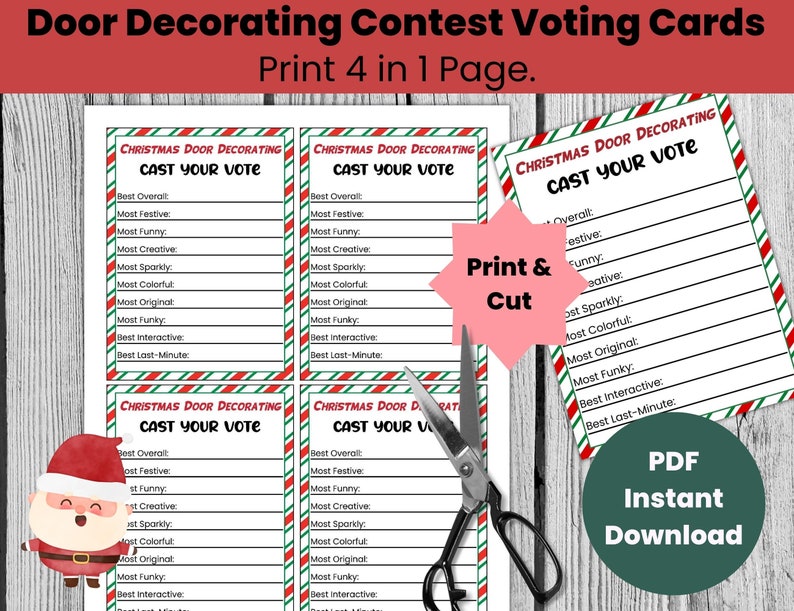 Christmas Door Decorating Contest Award Certificates and Voting Cards ...