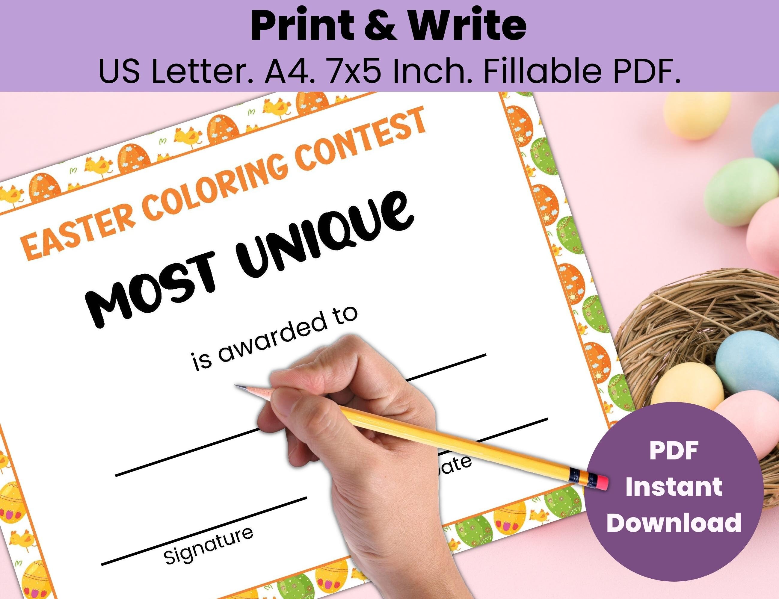 Printable Easter Coloring Contest Award Certificates, Easter ...