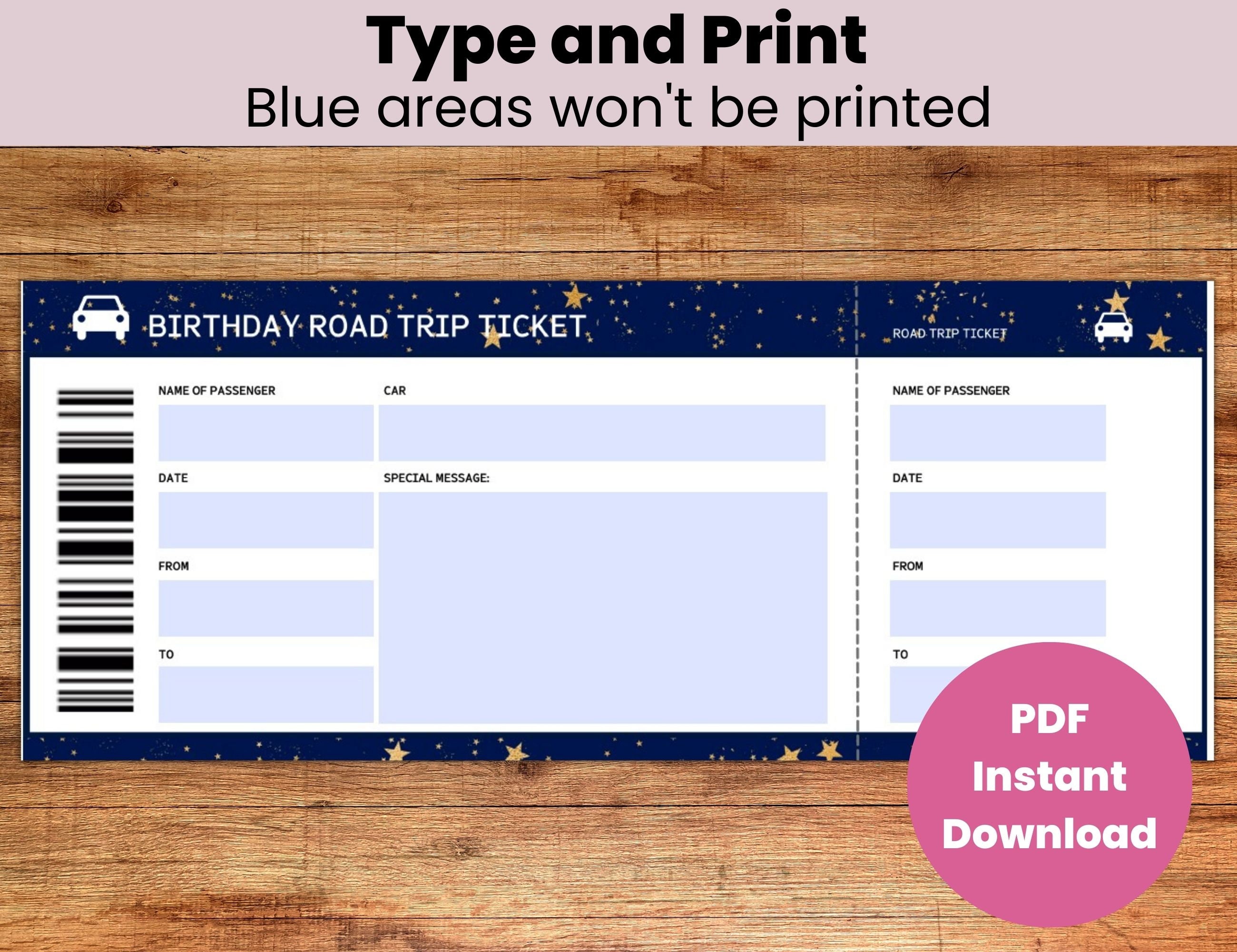 Custom Happy Birthday Road Trip Ticket Gift Certificate, Editable ...