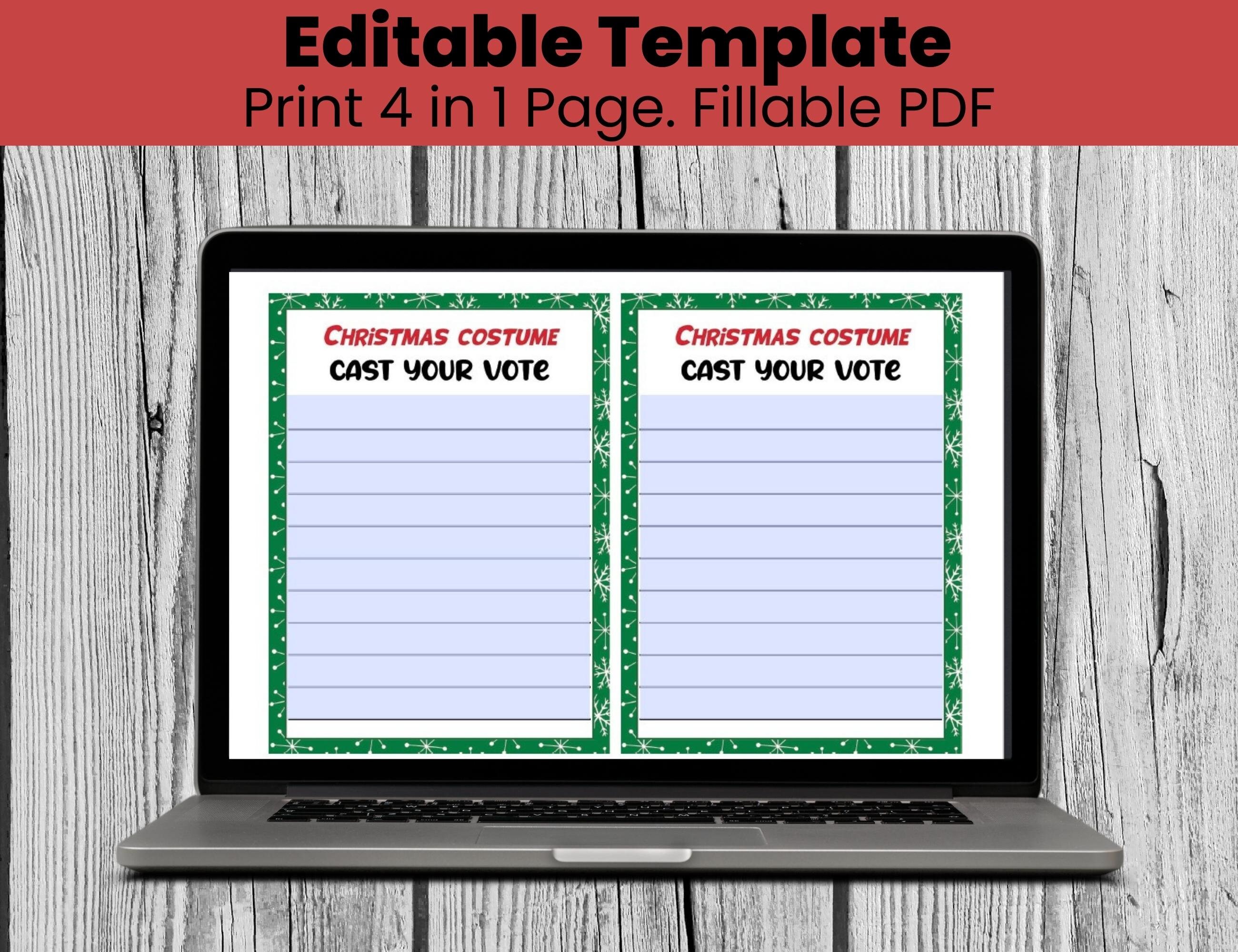 Christmas Costume Contest Ballot Template Editable, Ugly Sweater Vote ...