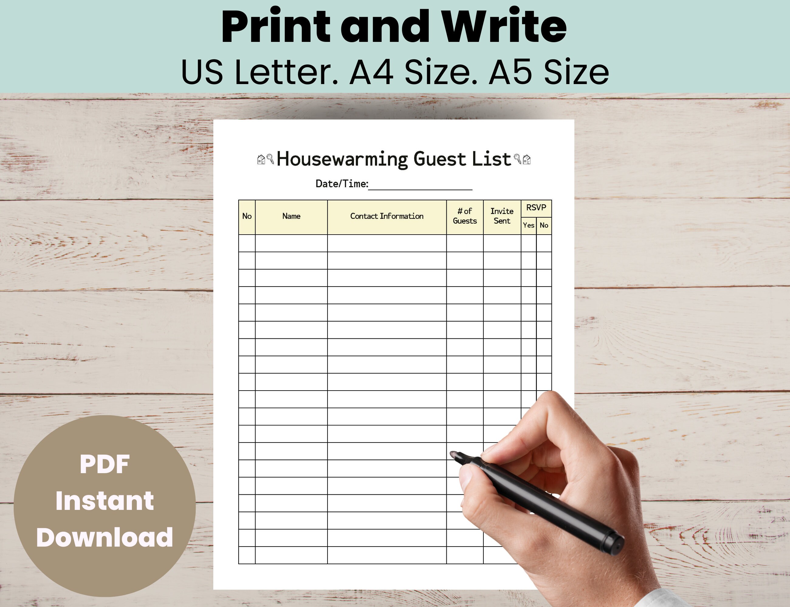 Housewarming Guest List Tracker, Guest List Template, House Warming ...