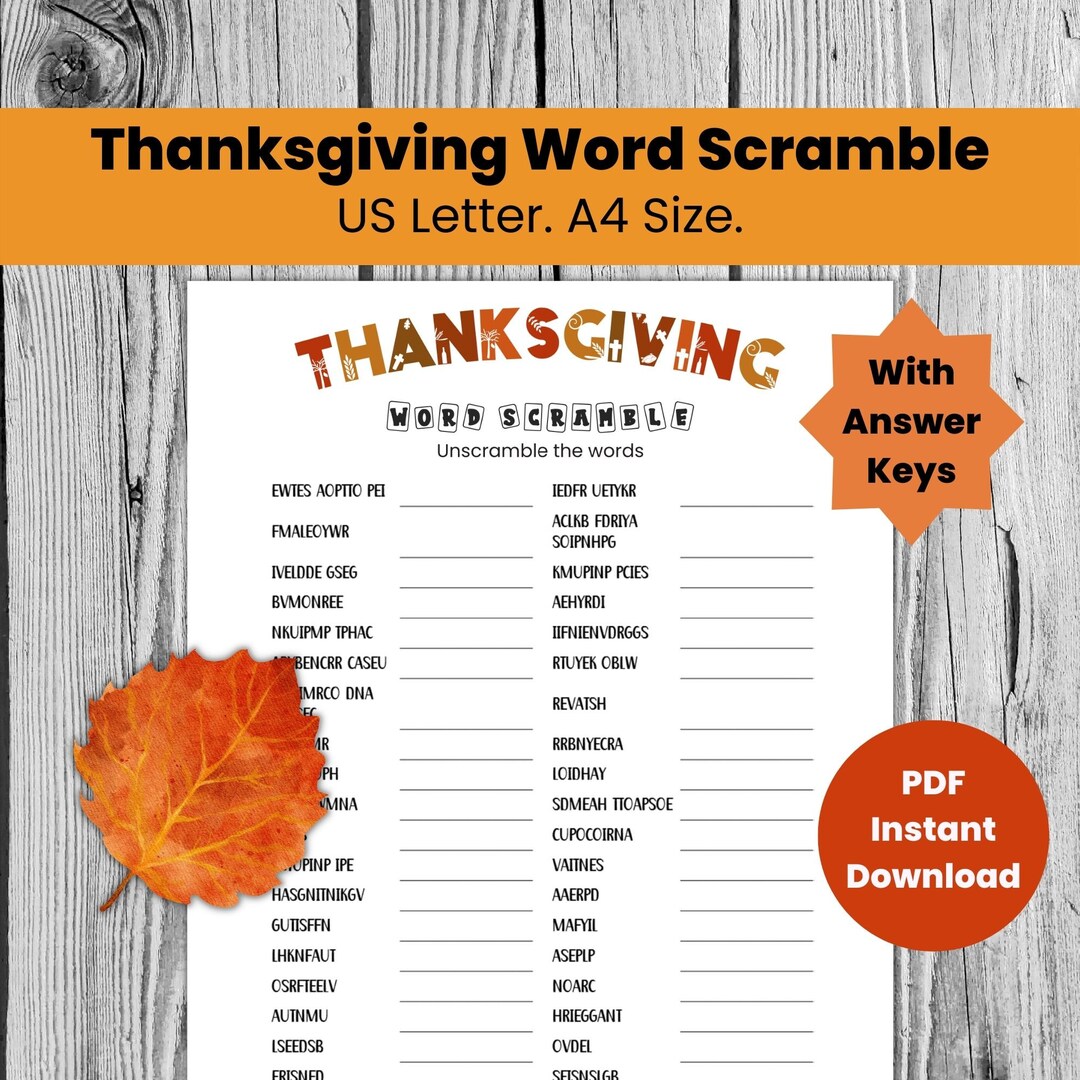 Thanksgiving Word Scramble, Thanksgiving Game for Kids, for Couples ...