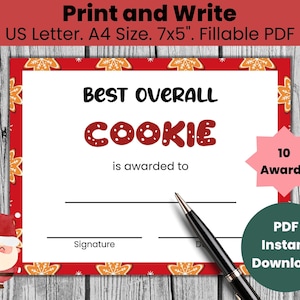 Cookie Contest Award Certificates, Christmas Cookie Decorating Party ...