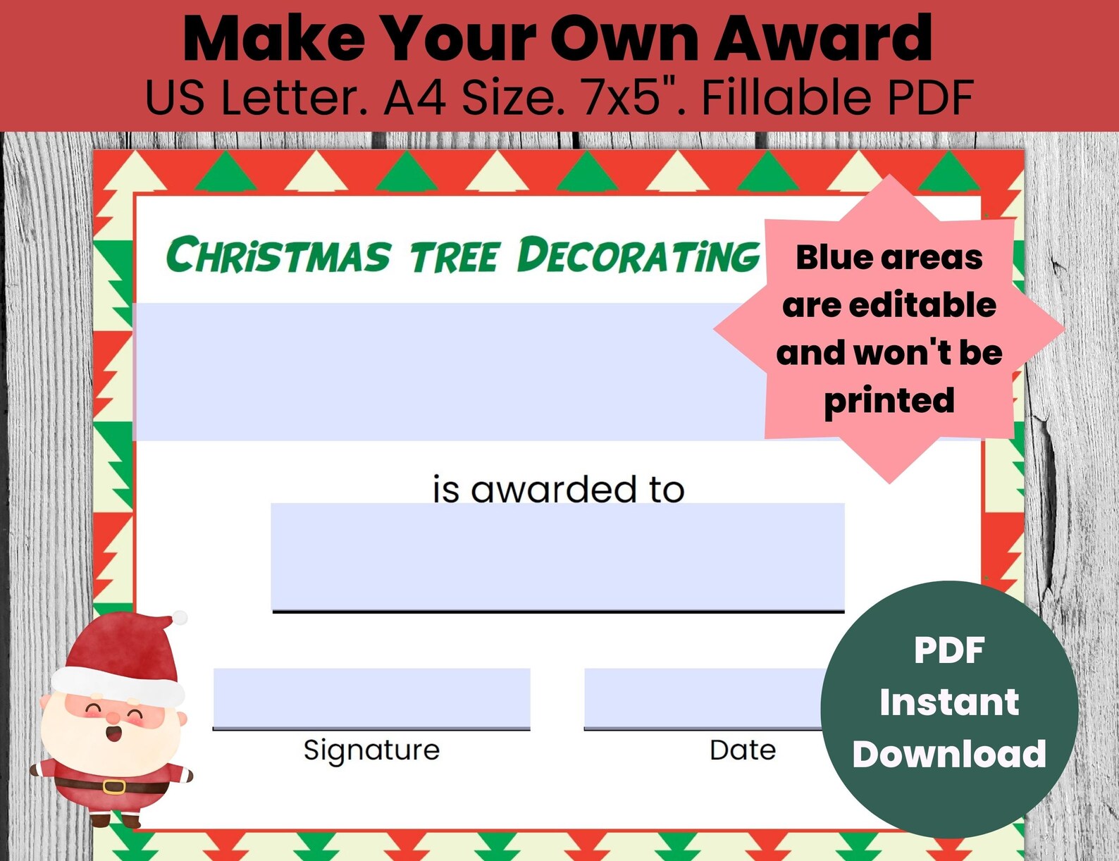 Christmas Tree Decorating Contest Award Certificates Template Editable ...
