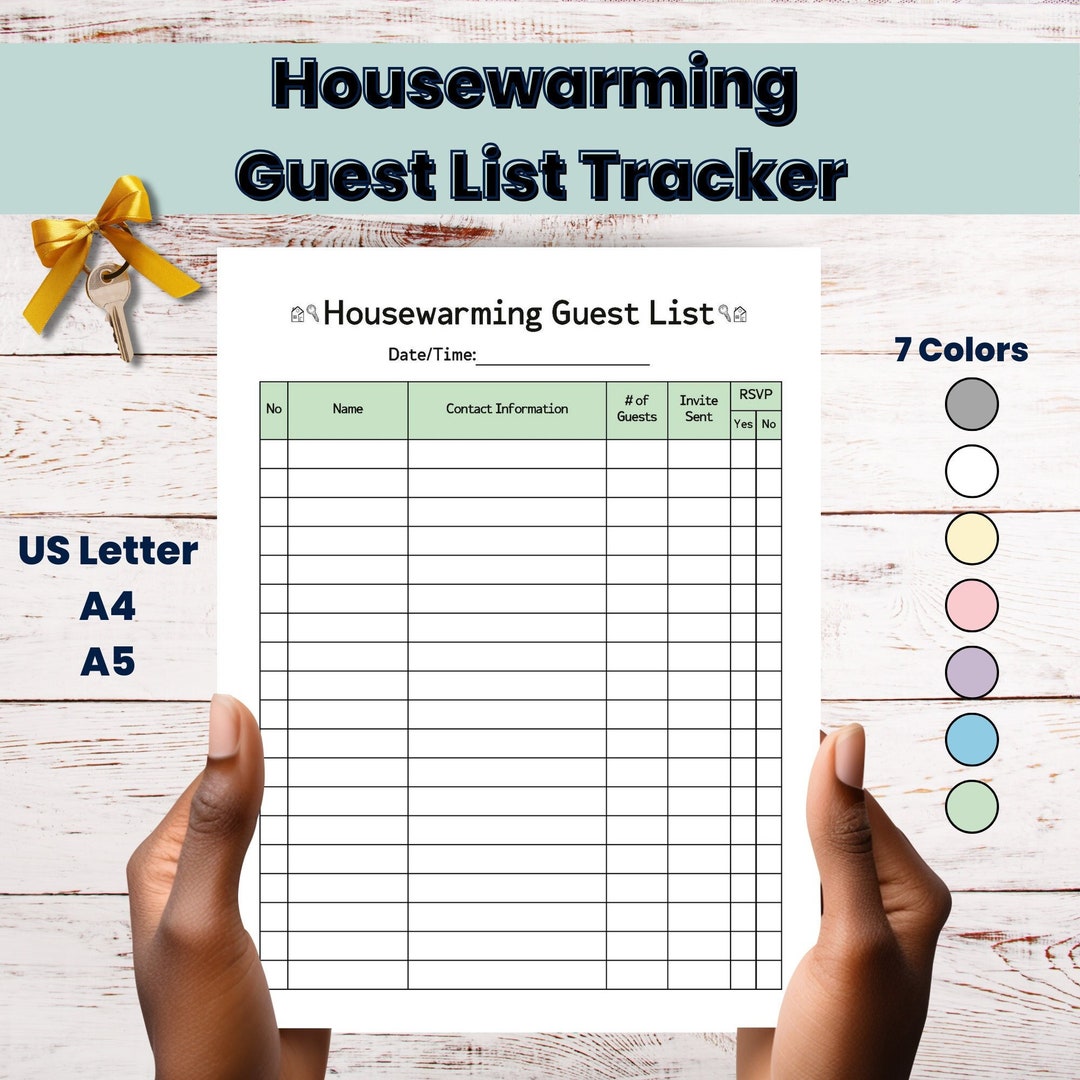 Housewarming Guest List Tracker, Guest List Template, House Warming ...