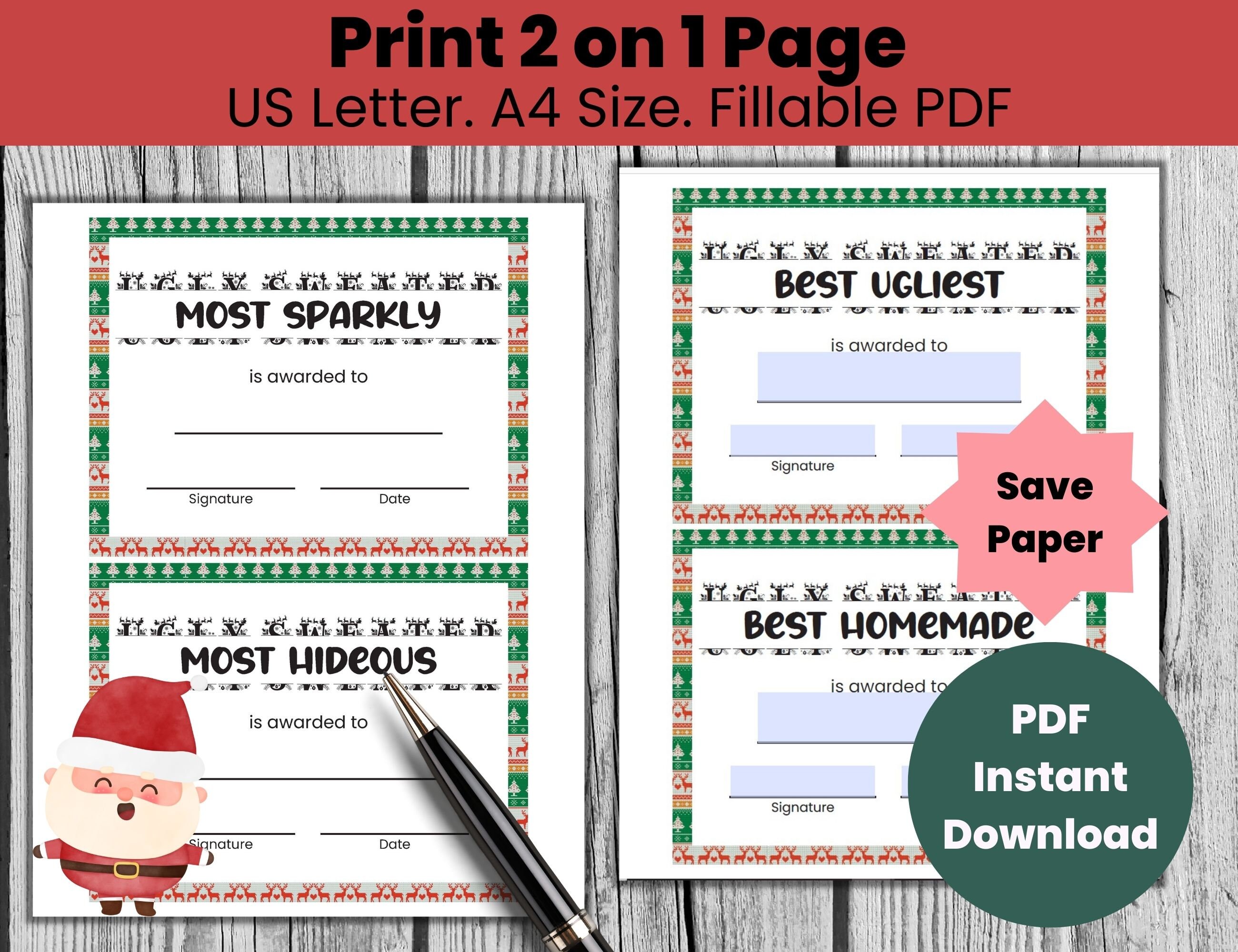 Ugly Sweater Award Certificates, Ugly Sweater Party Award Template ...
